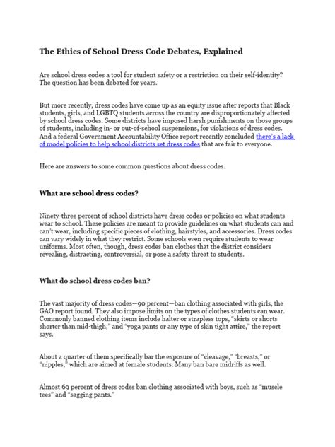 Assignment Five Ethics Of School Dress Code Pdf Dress Justice