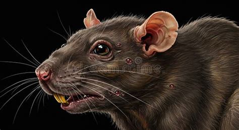 Diseased Rat Closeup Portrait Dark Background Animal Study Stock