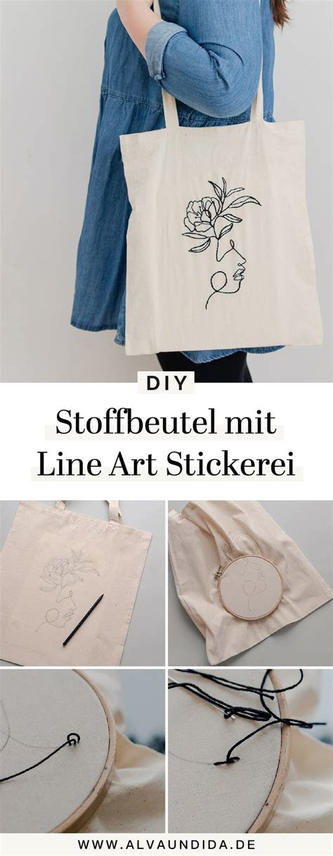 Stoffbeutel Mit Line Art Besticken Sticken Sticken Und Nähen Kleidung Selber Nähen