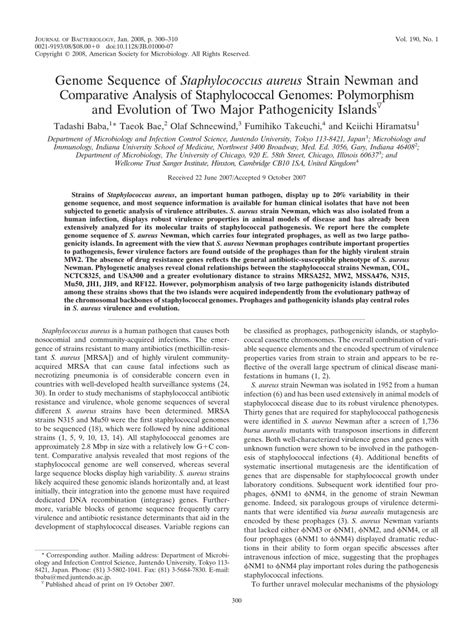 Pdf Genome Sequence Of Staphylococcus Aureus Strain Newman And Comparative Analysis Of