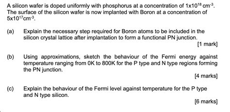 Solved A Silicon Wafer Is Doped Uniformly With Phosphorus At