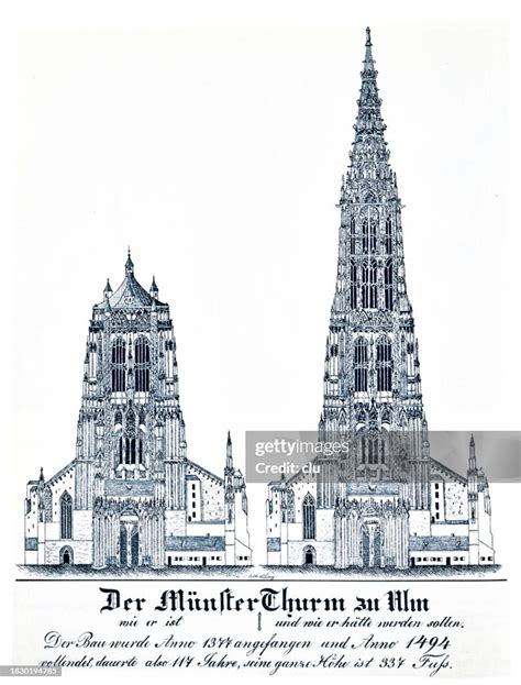 Ulm Minster Comparison Old Versus New High Res Vector Graphic Getty