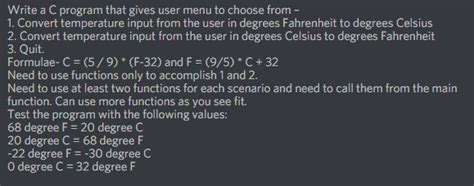 Solved Write A C Program That Gives User Menu To Choose From