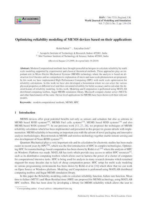 Pdf Optimizing Reliability Modeling Of Mems Devices Based On €¦ · Optimizing Reliability