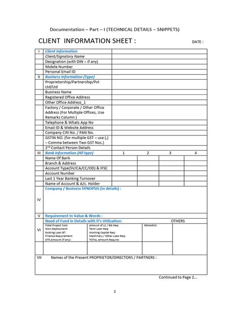 Client Information Sheet Bank Proson Cis Pdf Revenue Loans