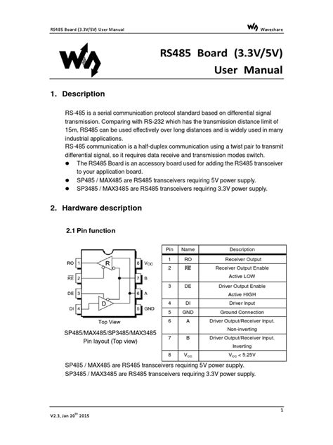 Rs485 Board Usermanual Pdf Electronic Engineering Physical Layer Protocols