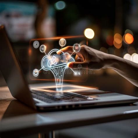 Person Interacting With Hologram Of Cloud Computing System Showing Data