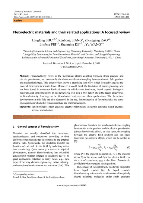 Pdf Flexoelectric Materials And Their Related Applications A Focused Review