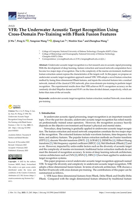 Pdf Vfr The Underwater Acoustic Target Recognition Using Cross
