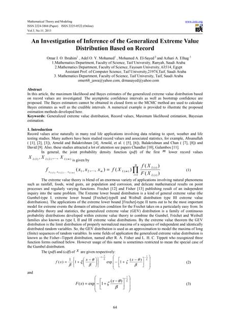 An Investigation Of Inference Of The Generalized Extreme Value