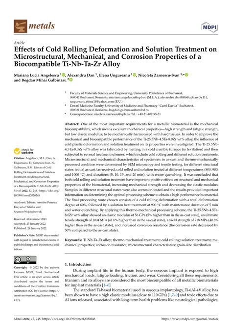 Pdf Effects Of Cold Rolling Deformation And Solution Treatment On