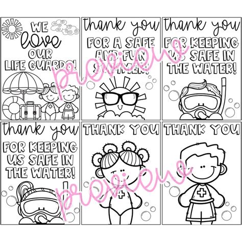 Life Guard Appreciation Coloring Cards Community Helpers Thank You Etsy