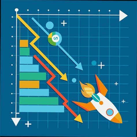 Premium Vector A Blue Graph With A Rocket Going Up A Graph