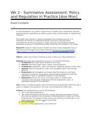 Wk Docx Wk Summative Assessment Policy And Regulation In Practice Due Mon Exam