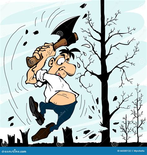 Man With An Ax Chopping Trees Stock Vector Illustration Of Drawing Master
