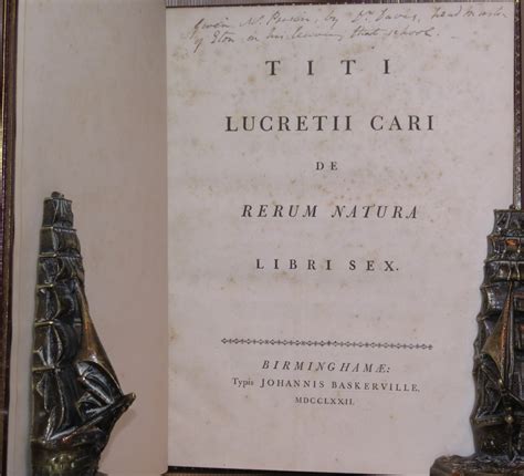 De Rerum Natura Libri Sex By Lucretius Titus Lucretius Carus Fine Hardcover 1772