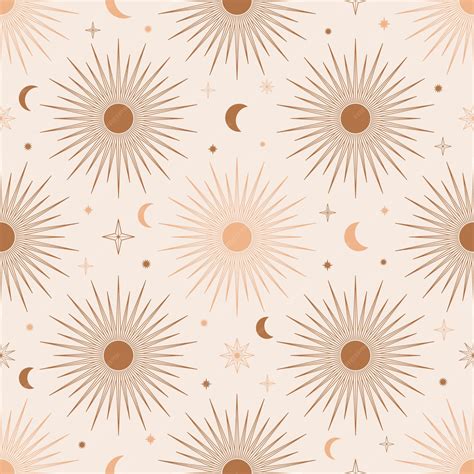 Premium Vector Hand Drawn Seamless Pattern Of Sun Moon Sunburst Stars