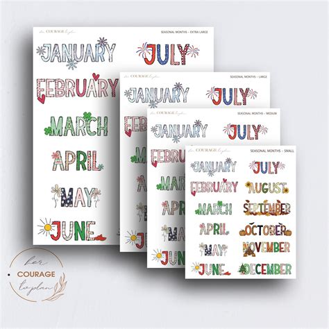 Themed Months Of The Year Months Headers Monthly Title Stickers Cute
