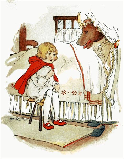 Little Red Riding Hood And Wolf In Bed Dressed Like Grandma Art Red