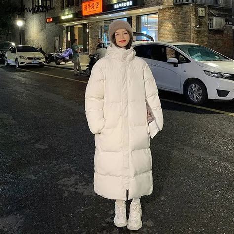 X long 파카 미드 카프 겨울 신상품 한국 스타일 느슨한 두꺼운 오버 코트 따뜻한 BF 스트리트웨어 레저 하라주쿠 의류 한국 스타일 AliExpress