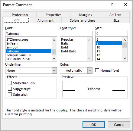 Formatting Comments Microsoft Excel 365