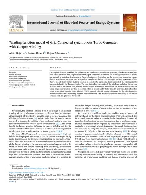 Pdf Winding Function Model Of Grid Connected Synchronous Turbo Generator With Damper Winding