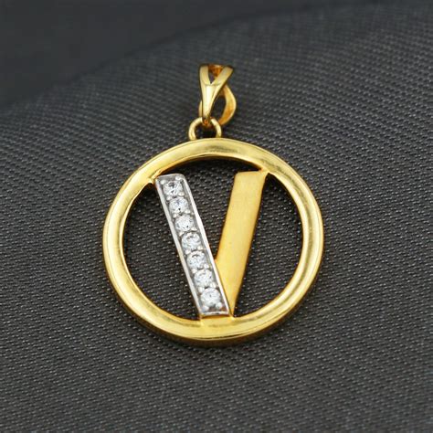 V Letter Pendant Alphabet V Initials Name V Locket In 22k Yellow Gold Handmade Indian Pure
