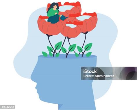 머리 안쪽에 식물에 물을 주는 여자 학습중인 사람들을위한 지원 마음 성장 교육 창의성 심리 치료 및 정신 건강의 개념 웰빙에 대한 스톡 벡터 아트 및 기타 이미지 Istock
