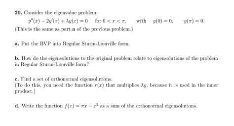 Solved 20 Consider The Eigenvalue Problem Y X 2y 2
