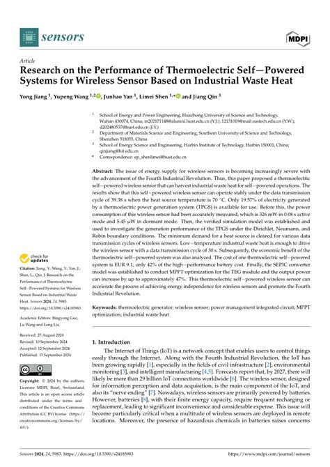 Pdf Research On The Performance Of Thermoelectric Self Powered Systems For Wireless Sensor