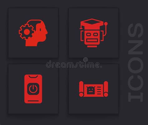 Set Robot Blueprint Humanoid Robot And Turn Off From Phone Icon Vector Stock Vector