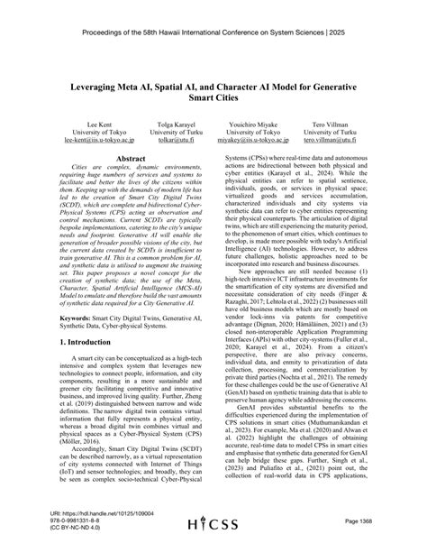 Pdf Leveraging Meta Ai Spatial Ai And Character Ai Model For Generative Smart Cities