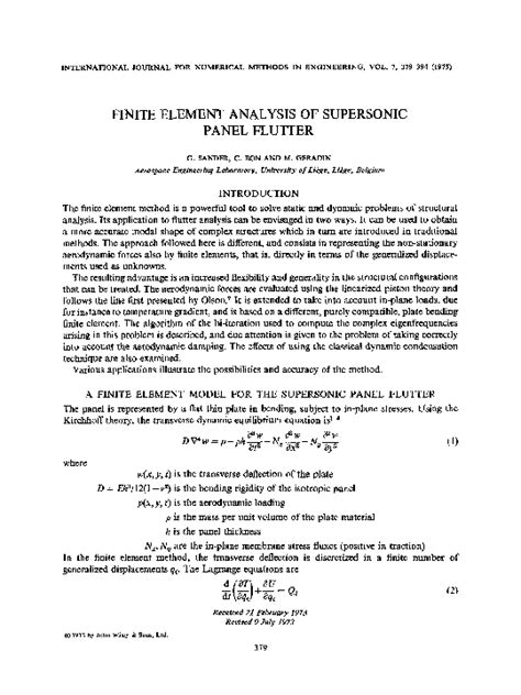 Pdf Finite Element Analysis Of Supersonic Panel Flutter