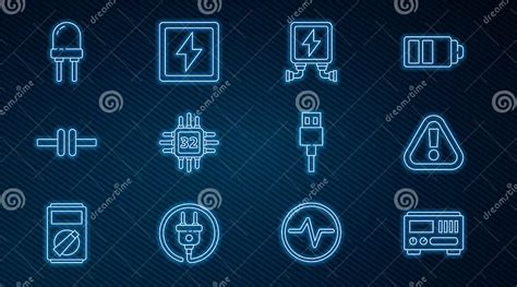 Set Line Electrical Measuring Instruments Exclamation Mark Triangle Transformer Processor