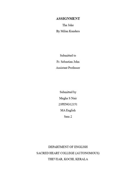 The Joke Assignment Pdf Narrative Narration