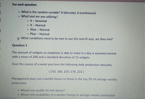 Solved For Each Question What Is The Random Variable X