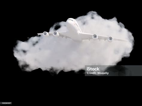 파스텔 검은 배경에 구름과 비행기입니다 여행 개념 3d 렌더링 공항에 대한 스톡 사진 및 기타 이미지 공항 날기 단일 이미지 Istock