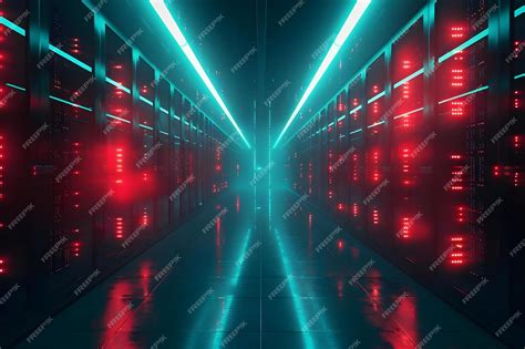 Futuristic Data Center Illuminated With Modern Cyber Security And Cloud