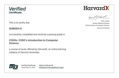Happy to announce I've successfully completed CS50x: CS50's Introduction to Computer Science ...