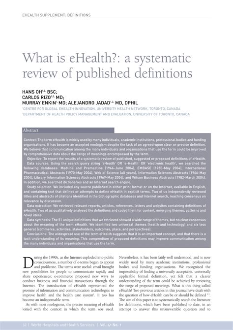 Pdf What Is Ehealth A Systematic Review Of Published Definitions