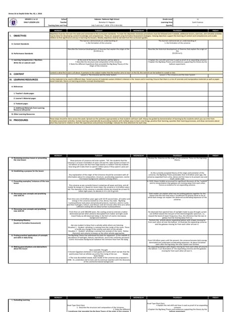 Latest Earthandlifesci Remelyndaily Lesson Log Do No42 S2016 Pdf Universe Planets