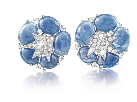 Pair Of Sapphire And Diamond Stardust Cluster Earclips Verdura Pair Of Sapphire And Diamond Stardust Cluster Earclips Verdura