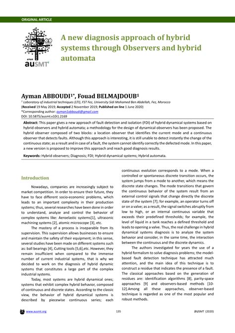 Pdf A New Diagnosis Approach Of Hybrid Systems Through Observers And