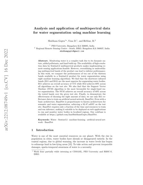Pdf Analysis And Application Of Multispectral Data For Water