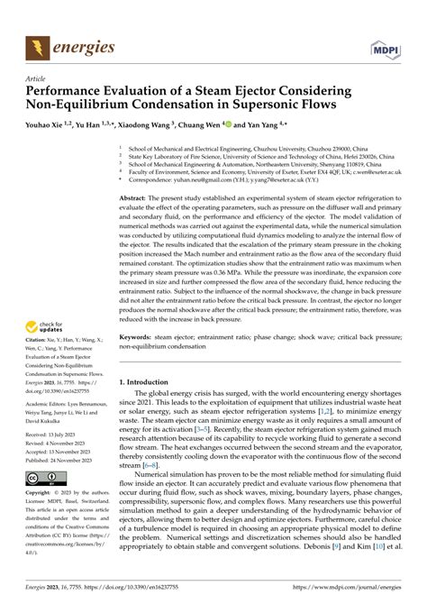 Pdf Performance Evaluation Of A Steam Ejector Considering Non