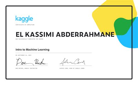 El Kassimi Abderrahmane Completed The Intro To Machine Learning Course On Kaggle