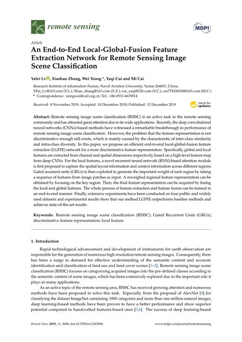 Pdf An End To End Local Global Fusion Feature Extraction Network For Remote Sensing Image