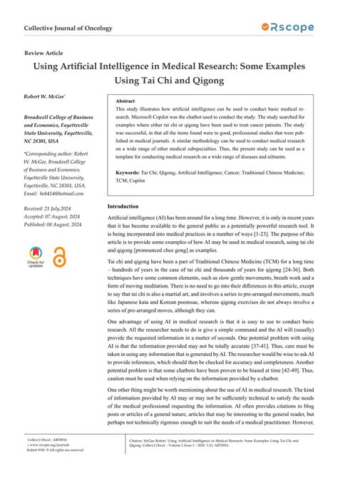 Pdf Using Artificial Intelligence In Medical Research Some Examples
