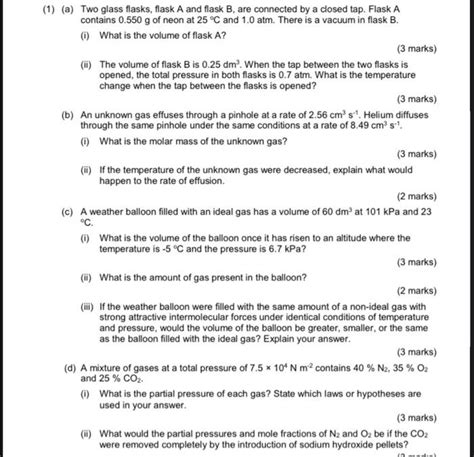 Solved 1 A Two Glass Flasks Flask A And Flask B Are