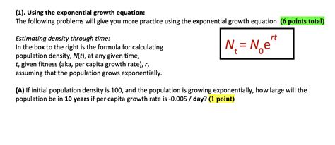 Solved 1 Using The Exponential Growth Equation The